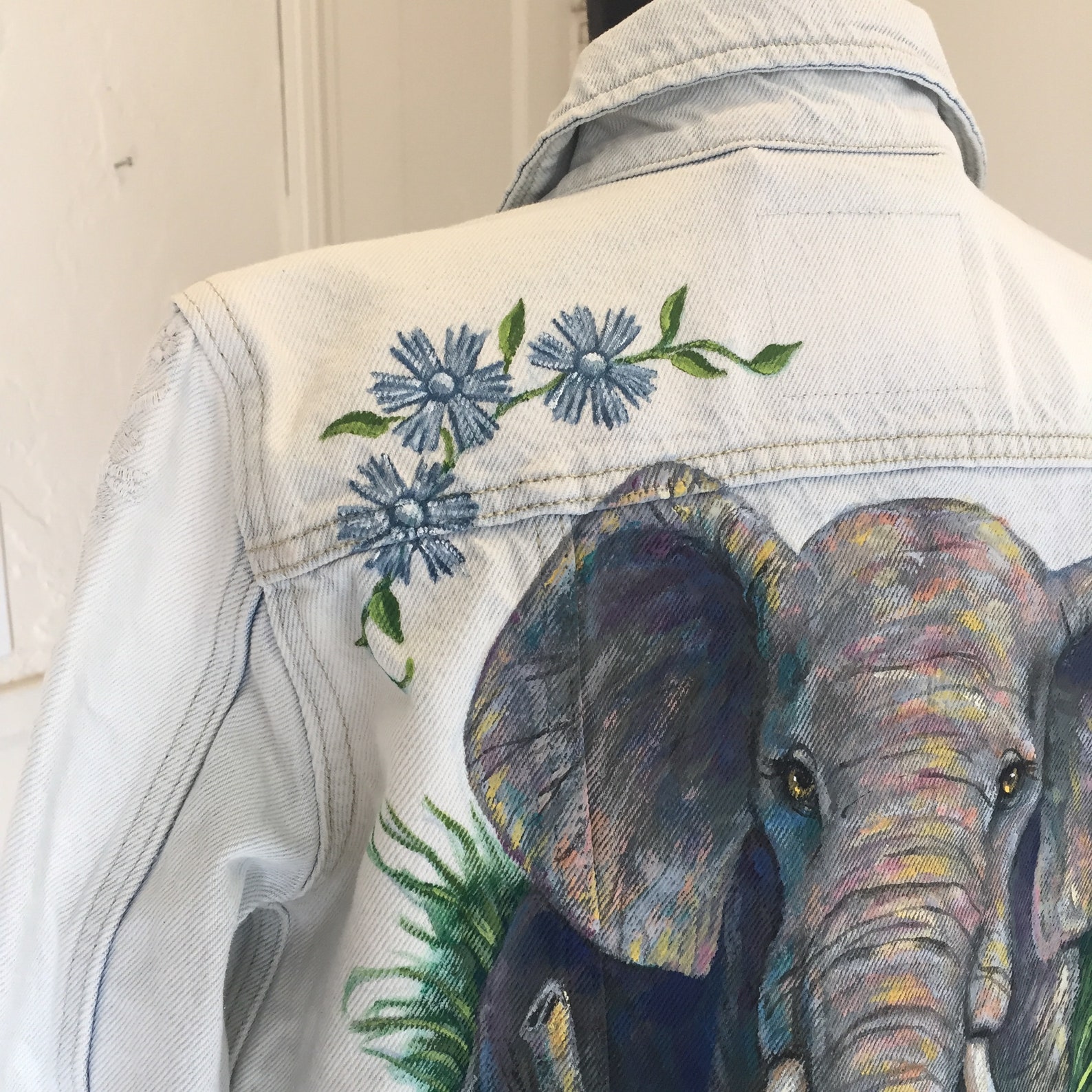 Elephant Denim Jacket Custom Hand Painted Denim Jacket Hand | Etsy