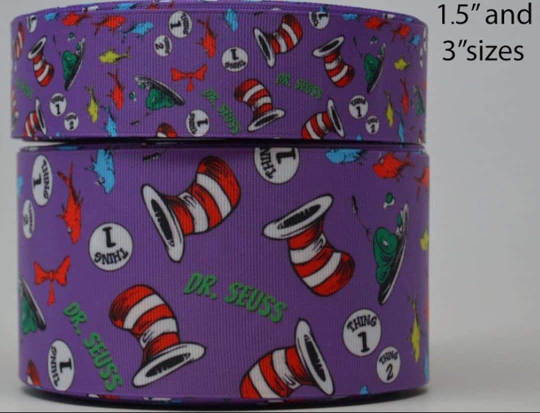 1.5" or 3" Wide Purple Dr. Seuss Collage Printed Grosgrain Cheer Bow ...