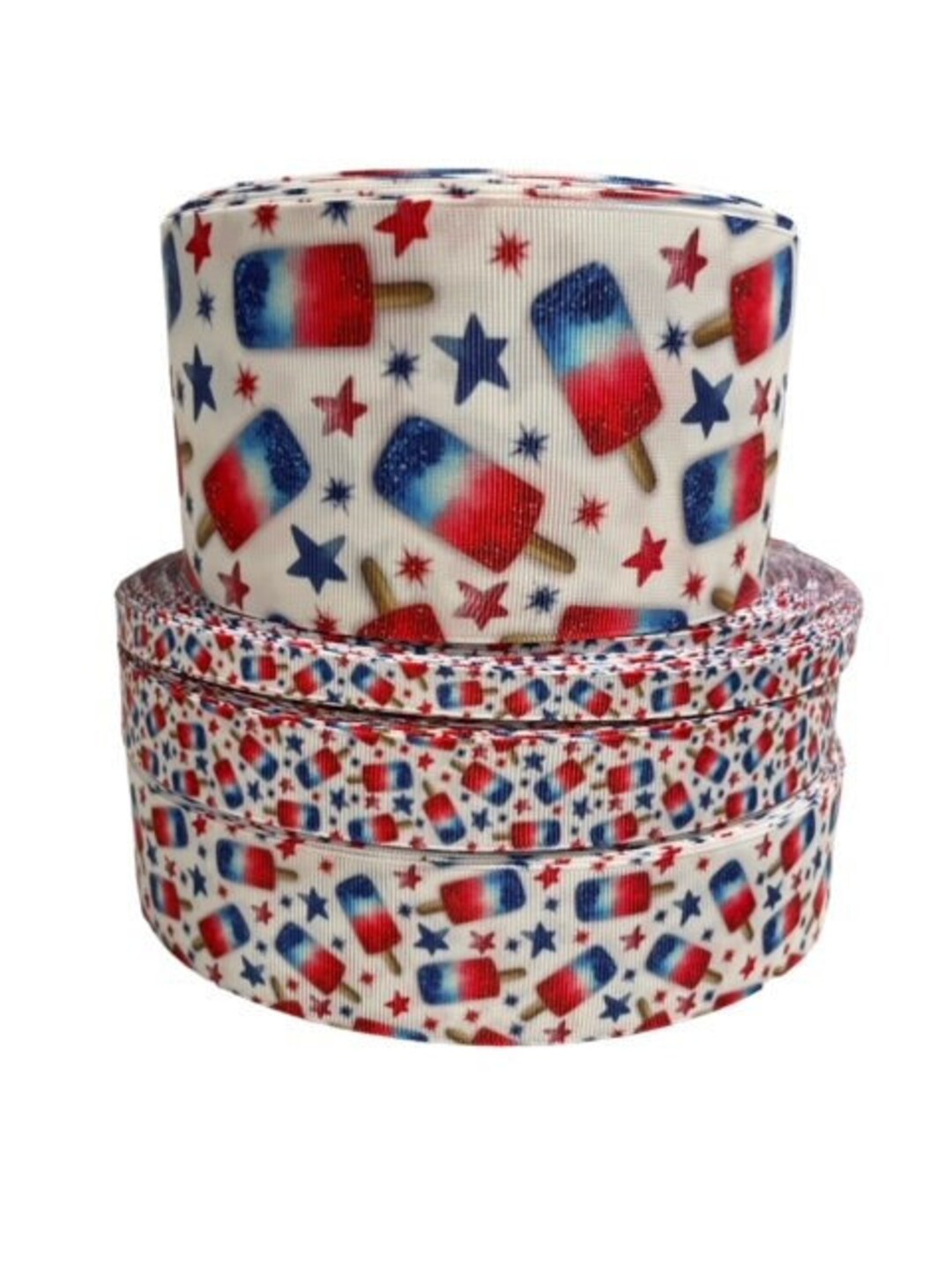 3" 1.5" 3/8" 7/8" Wide Red White and Blue Popsicles Printed Grosgrain ...
