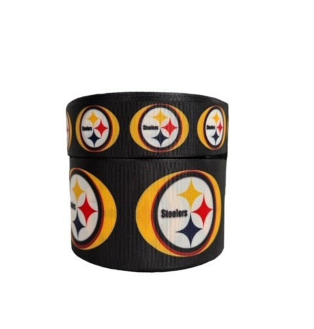 3 and 1.5 Pittsburgh Steelers Collage on Black Printed Grosgrain Hair ...
