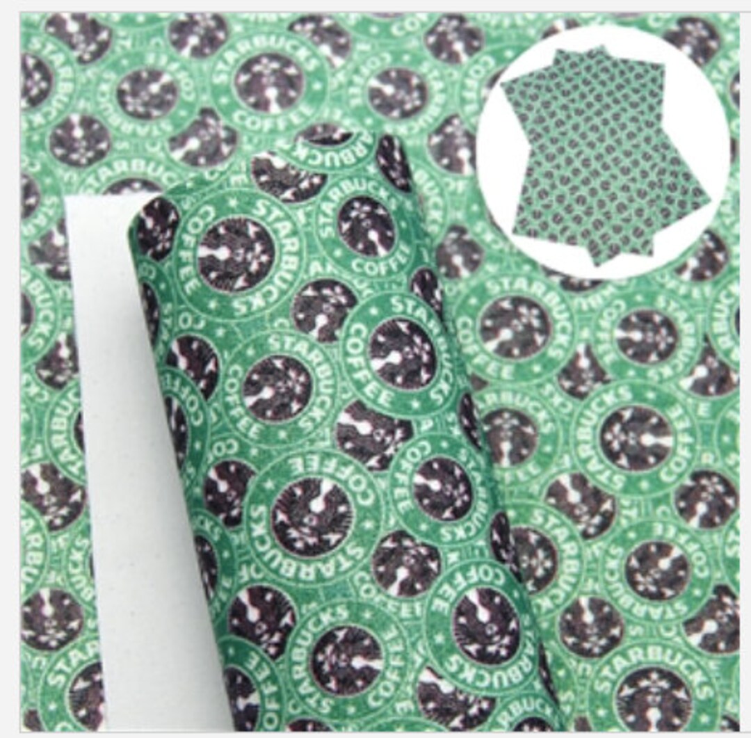 20cm X 30cm Coffee Logo Collage Printed on Faux Leather for Hair Bows ...