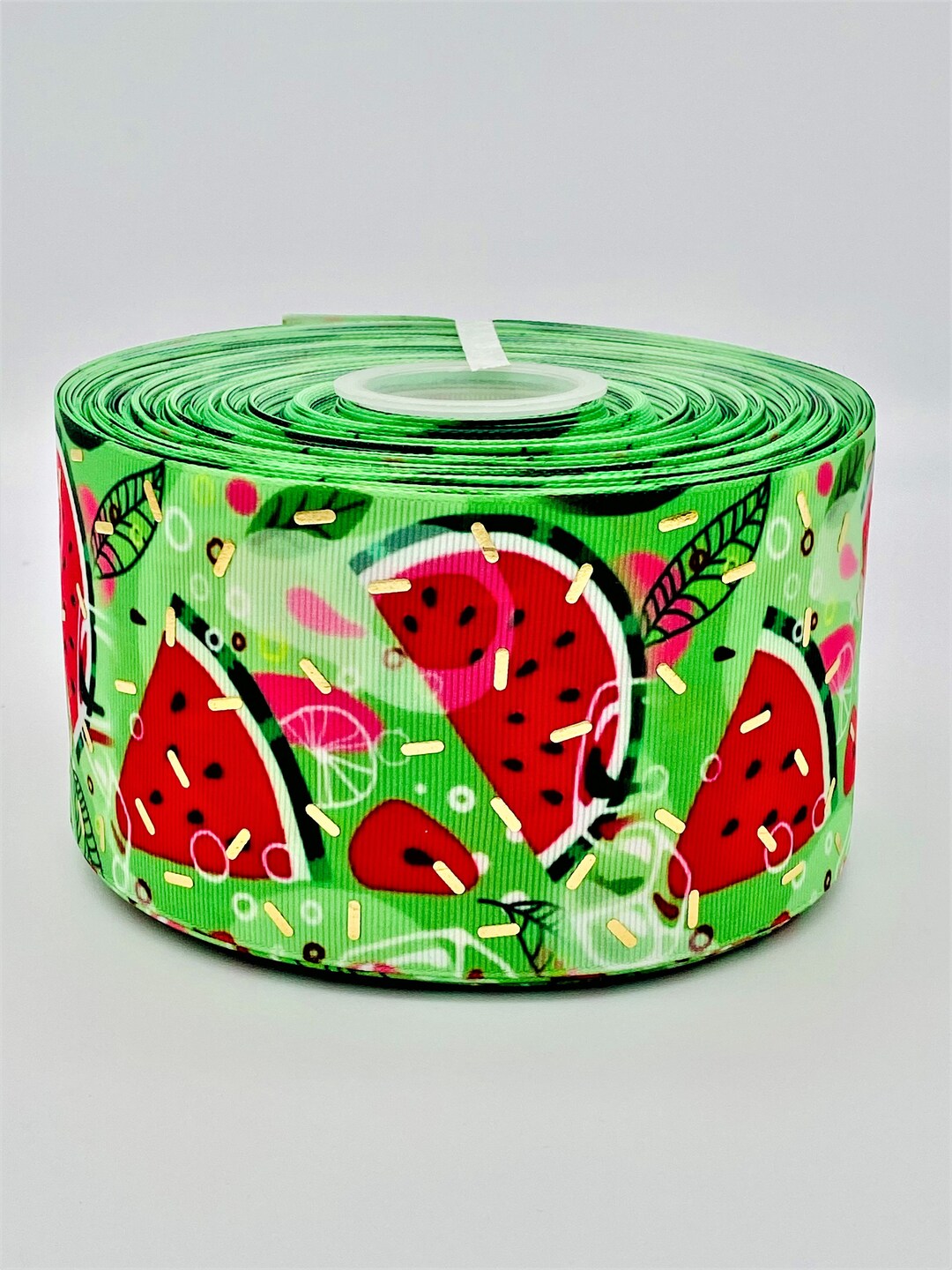 3" Wide Watermelon on Green With Foil Printed Grosgrain Cheer Hair Bow ...