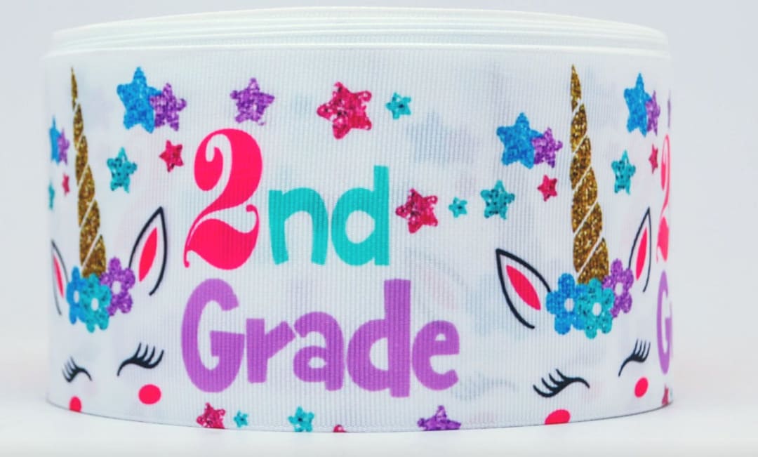1.5" or 3" Wide 2nd Grade Back to School Unicorn Printed Grosgrain ...