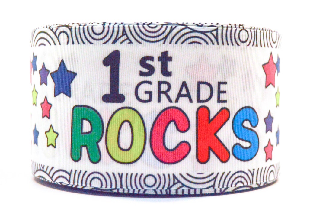 3" Wide Back to School 1st Grade Rocks Printed Grosgrain Cheer Bow ...
