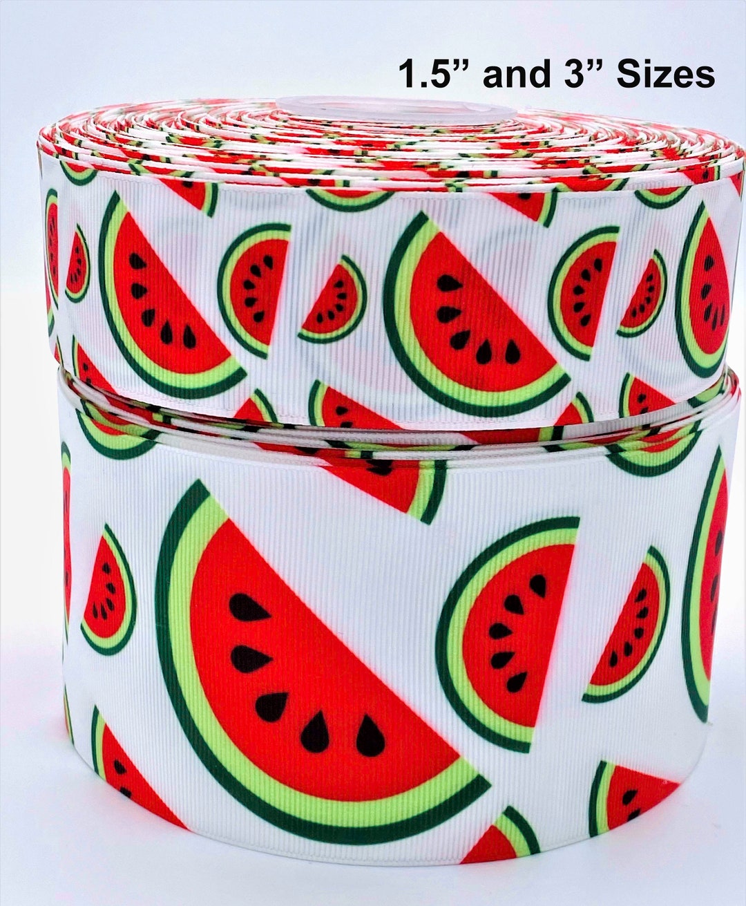 1.5 and 3 Wide Watermelon Slices on White Printed Grosgrain Cheer Hair ...