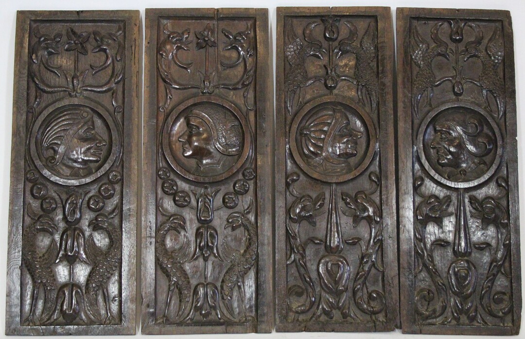 A Superb Set of Four French 16th Century Carved Oak Romayne Panels ...