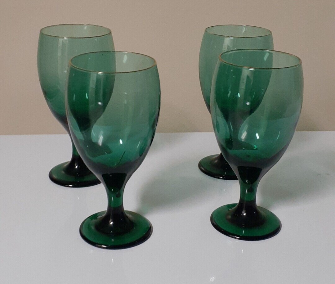 4 Libbey Tulip Juniper Stemmed Water Goblets, Green W/gold Trim - Etsy