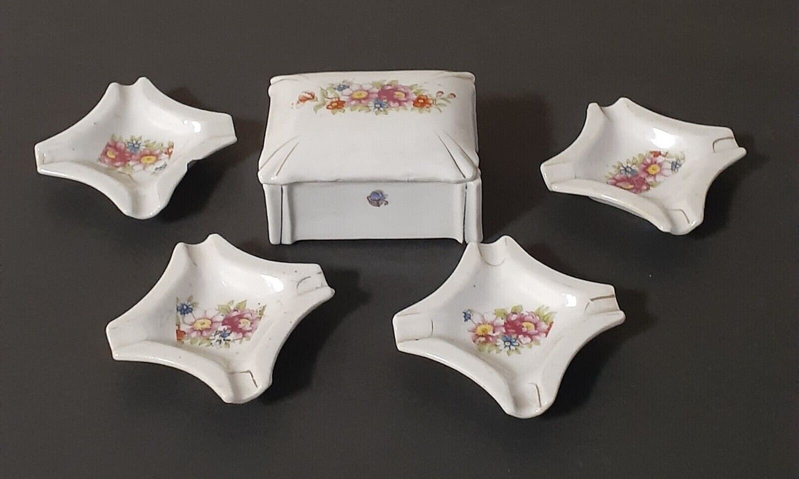 Vintage Porcelain Cigarette Box and Matching Ashtrays - Etsy