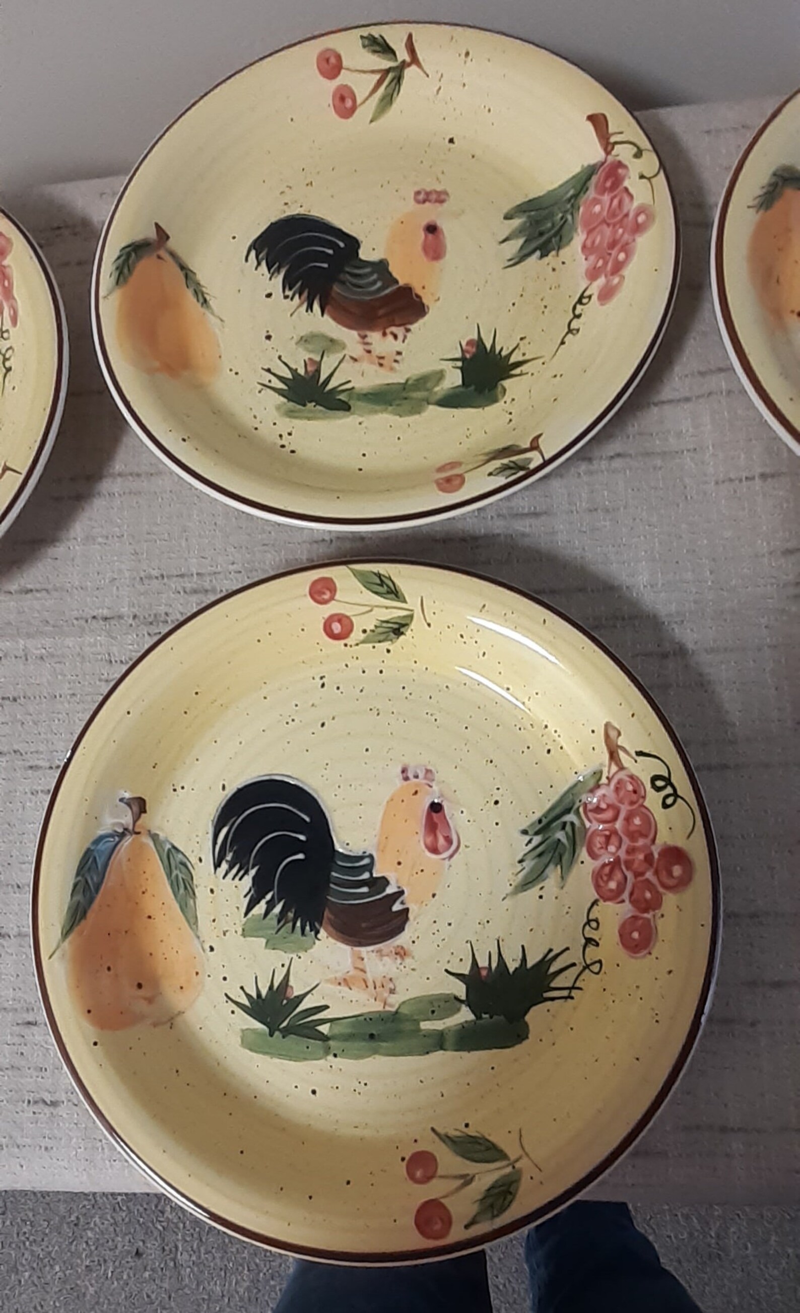 4 Tuscan Rooster Style Dinner Plates, 10.5