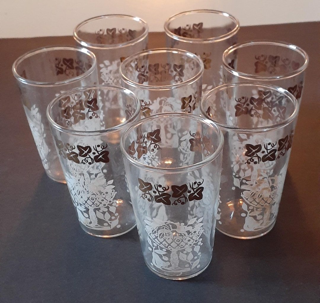8 Vintage Hazel Atlas Juice Glasses, Fruit Basket and Ivy Theme, 6 Oz ...