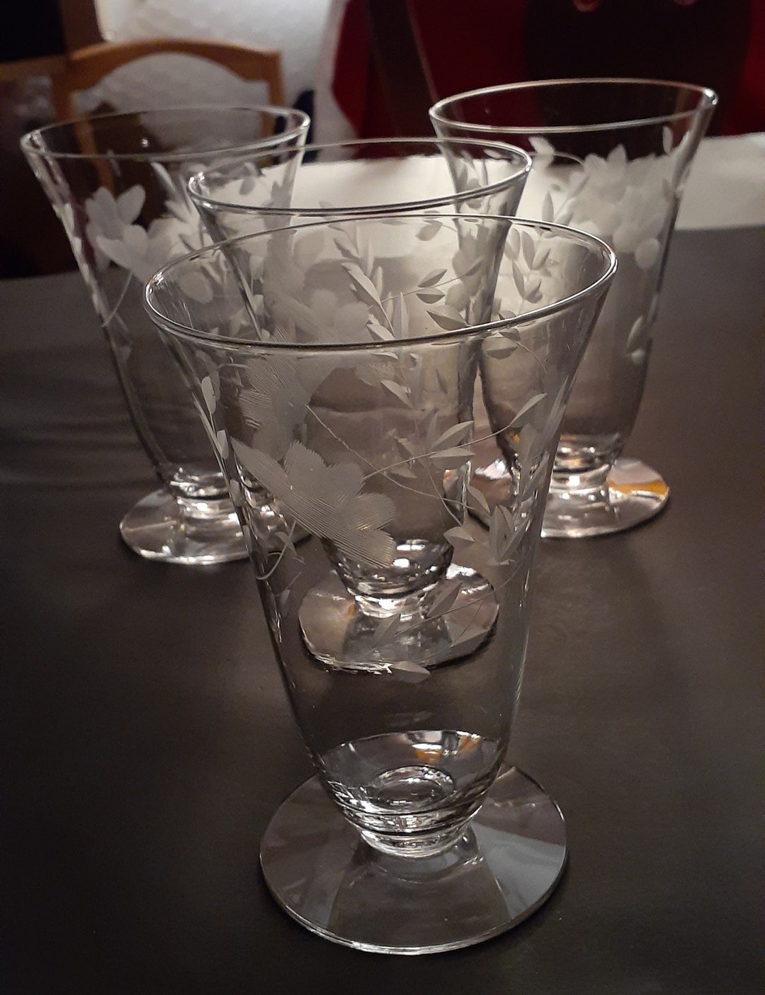 4 Vintage Princess House Heritage Pattern Water Goblets, Etched Crystal ...