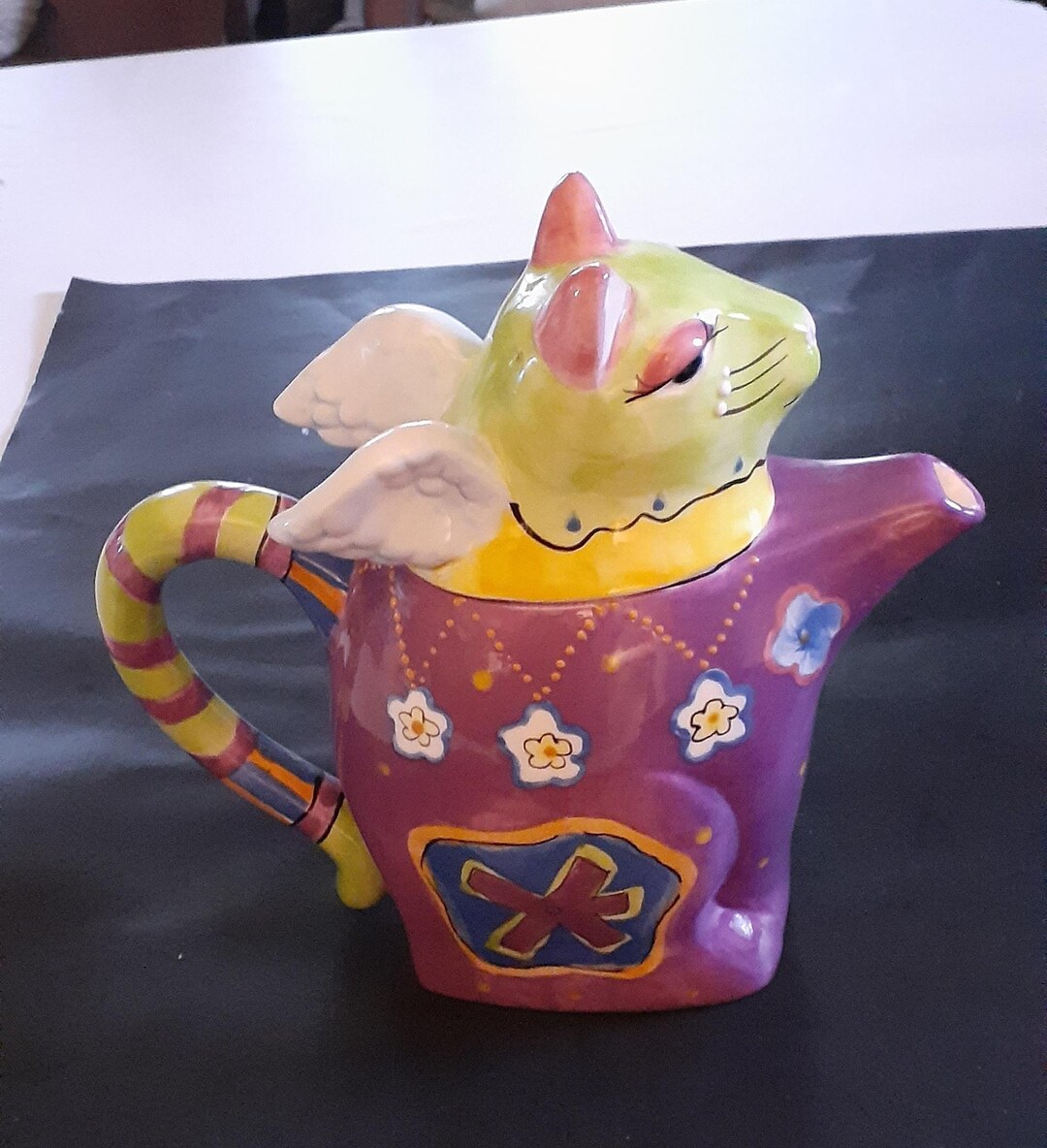 Angel Cat Teapot, Colorful and Whimsical - Etsy