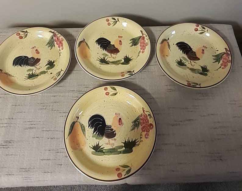 4 Tuscan Rooster Style Dinner Plates, 10.5" Stoneware, Dishwasher ...