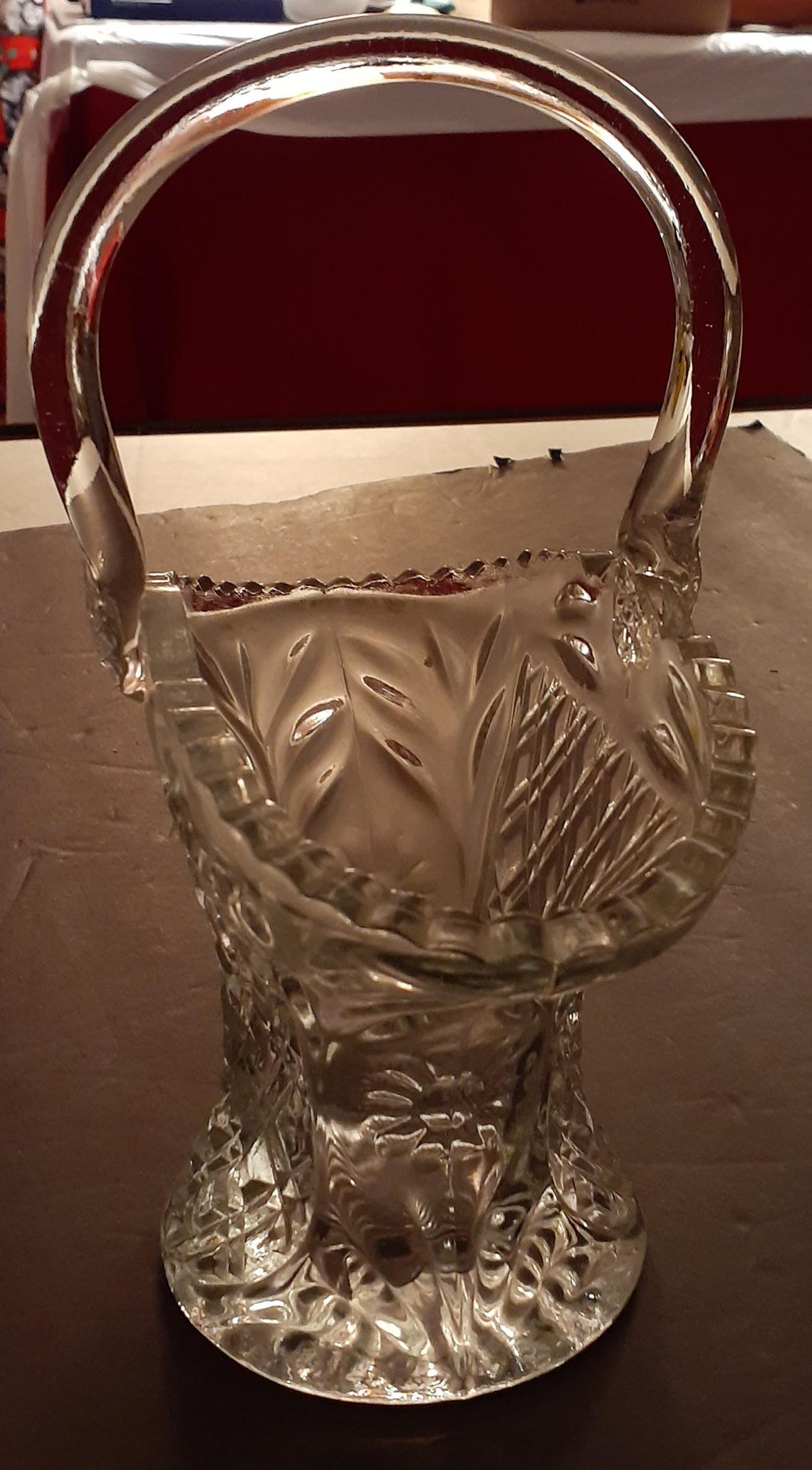 Princess House 10 Inch Crystal Basket, Diamond Cut Hatch Pattern - Etsy