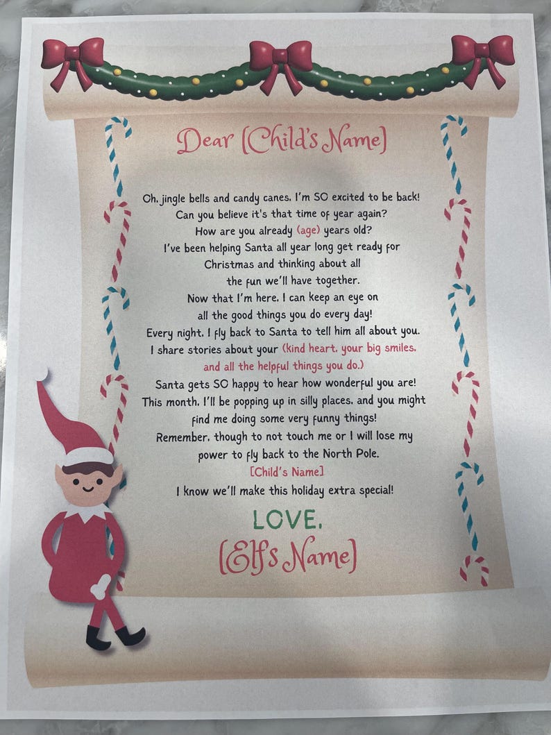 Christmas Elf Arrival Return Letter Template,editable Printable Elf ...