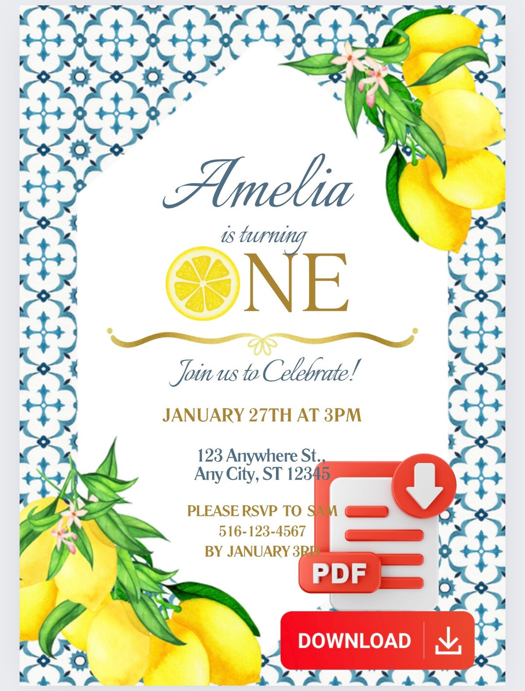 Lemon Invitation Baby,lemon 1st Birthday Invitation, Printable Lemon ...