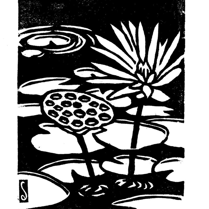 Lotus Linocut - Etsy