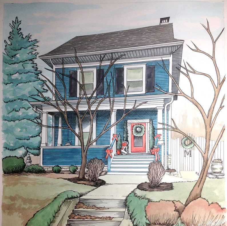 Custom House Drawing in Watercolor & Ink - Etsy