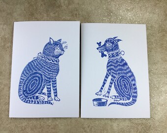 Cat block print | Etsy
