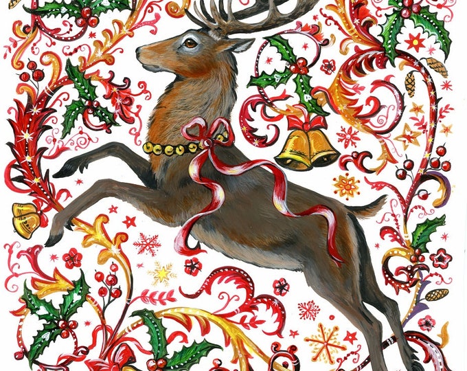 Christmas Card, Printed Inside, Stag, Red Deer, Medieval, Renaissance ...
