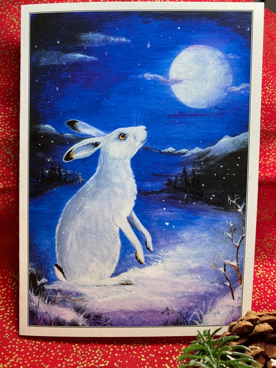 Snow Hare Christmas Card Snow Winter Hare Night Stars - Etsy