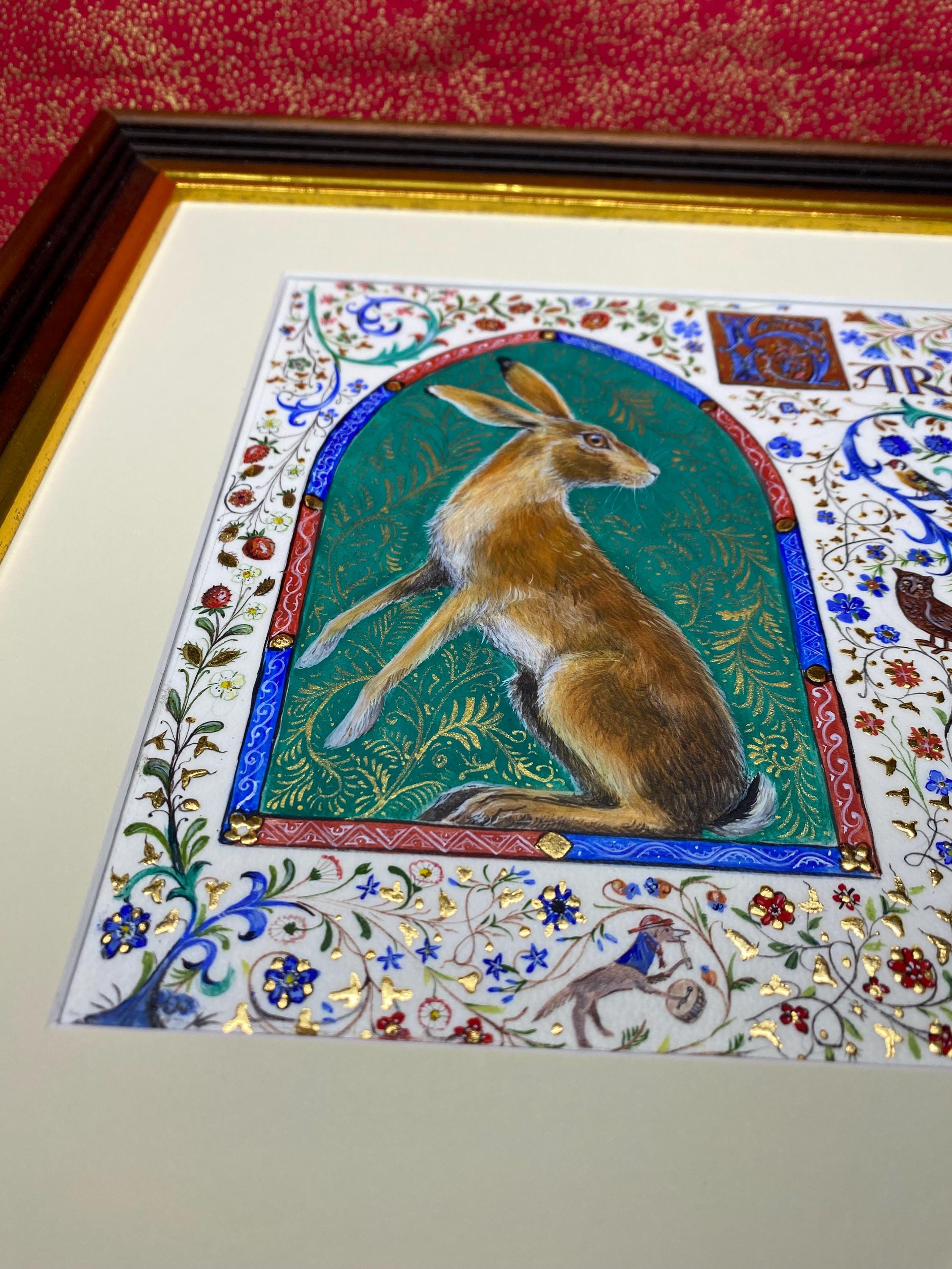 Hare Painting, Original Illuminated Manuscript Bestiary, Medieval Style ...