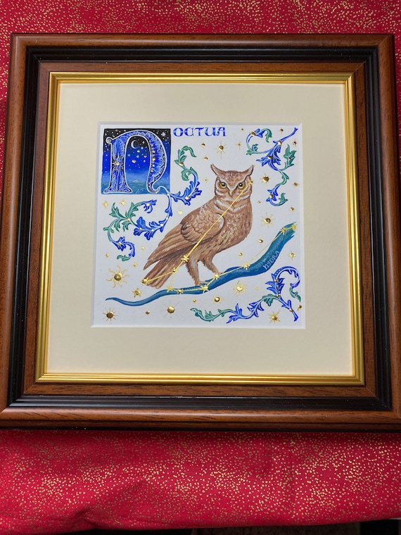 Noctua Owl Constellation Original Painting With Real 24ct Gold - Etsy