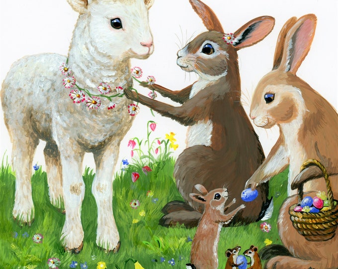 Easter Bunnies Lamb Chicks Easter Eggs Daffodils Pretty - Etsy
