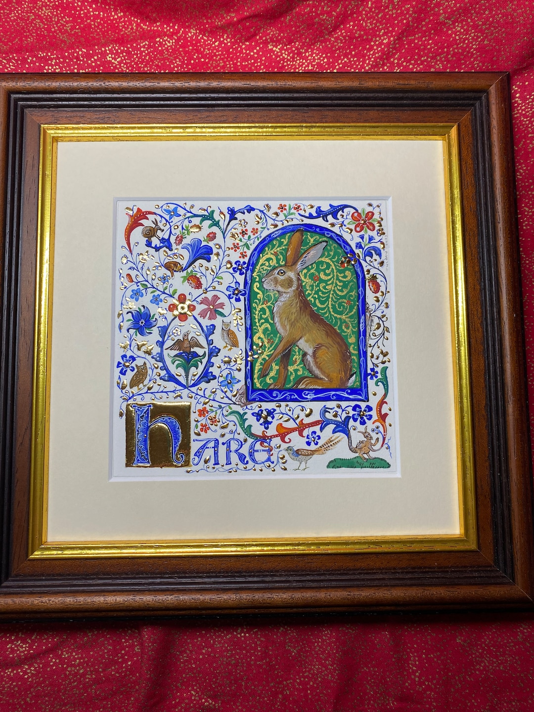 Hare Original Art, Medieval Style Illuminated Letter Painting, Gilding ...