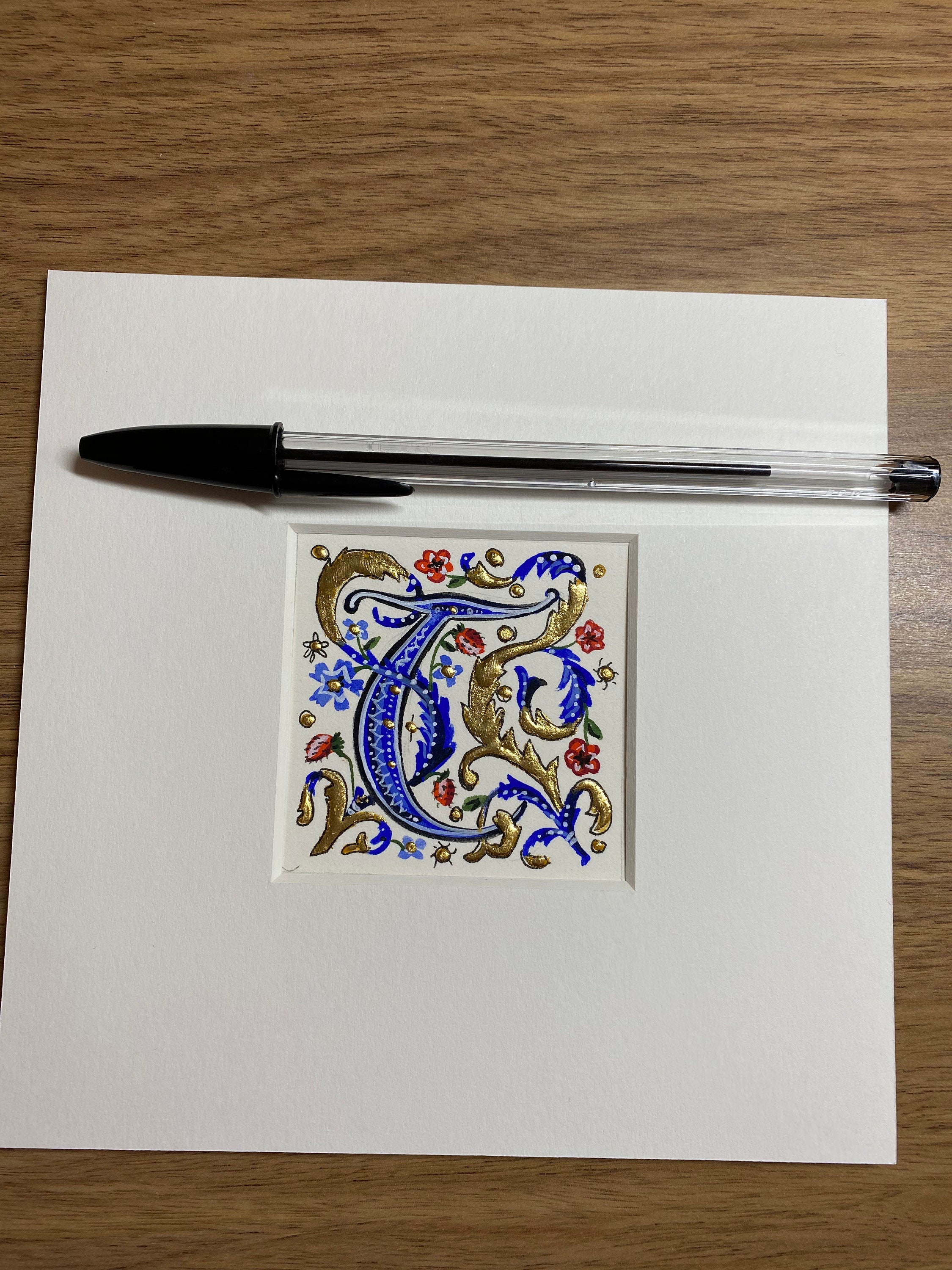 Illuminated Letter R, S or T, Medieval Miniature Style Initial Letter ...