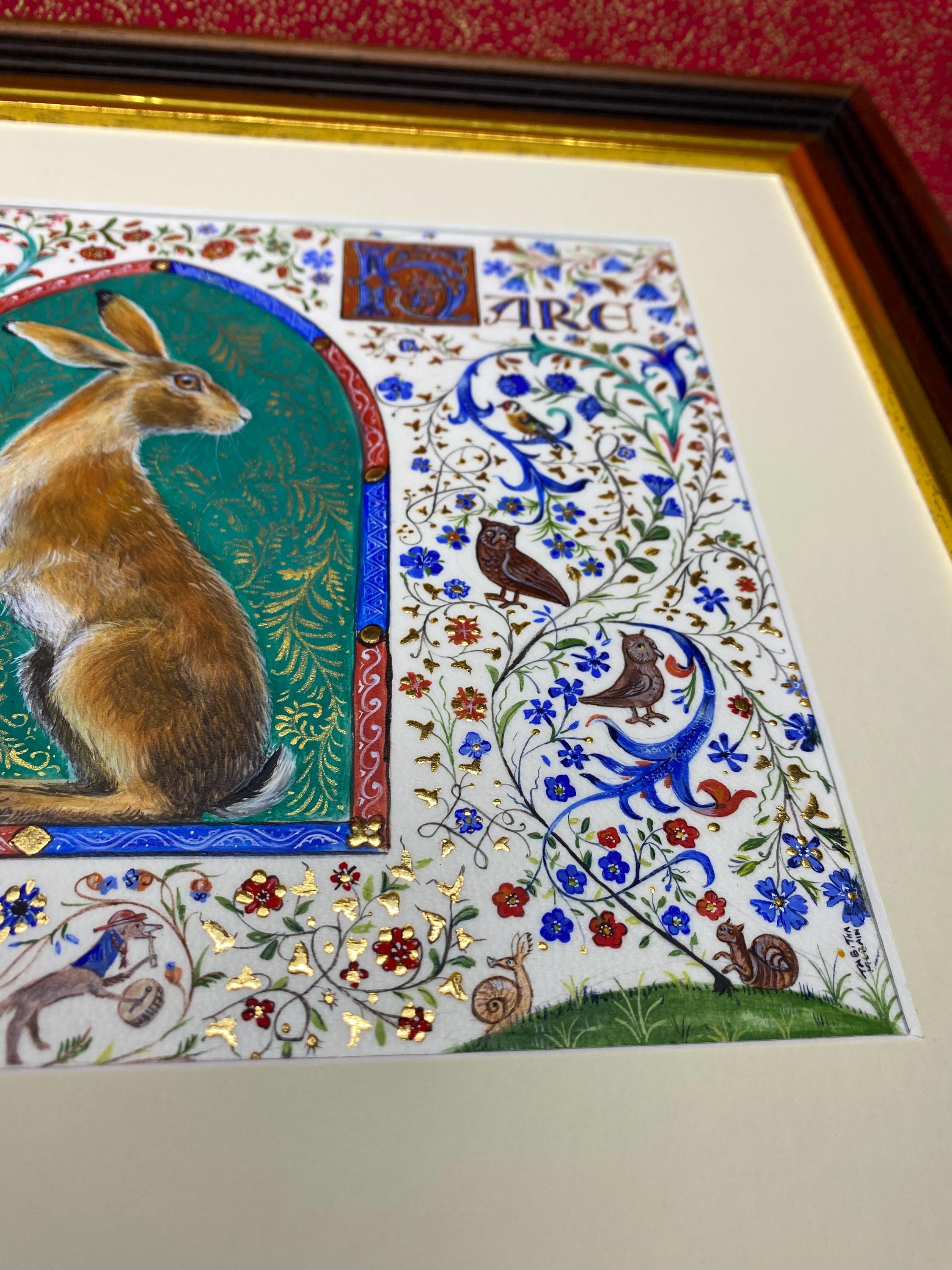 Hare Painting, Original Illuminated Manuscript Bestiary, Medieval Style ...