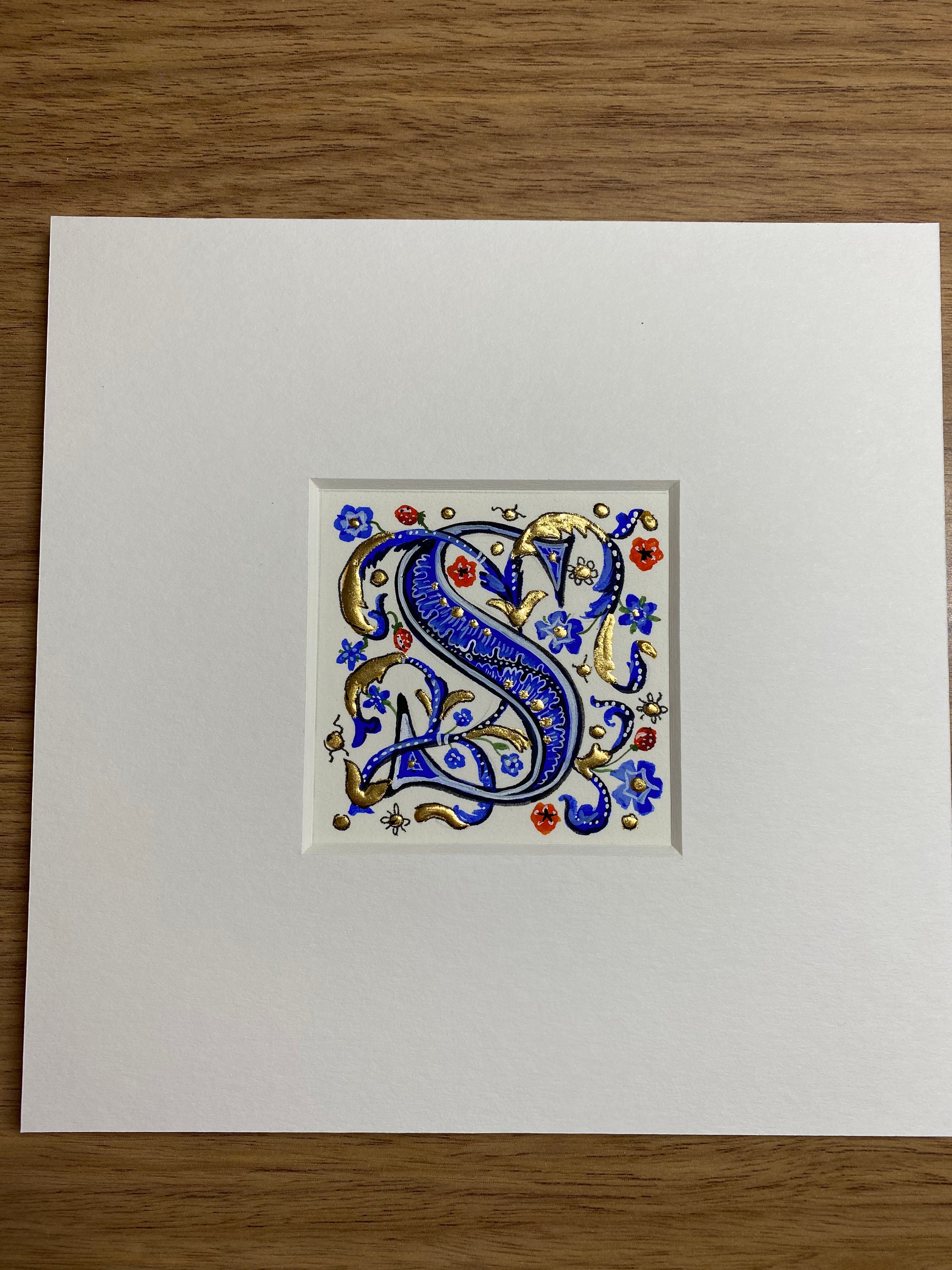 Illuminated Letter R S or T medieval miniature style initial | Etsy