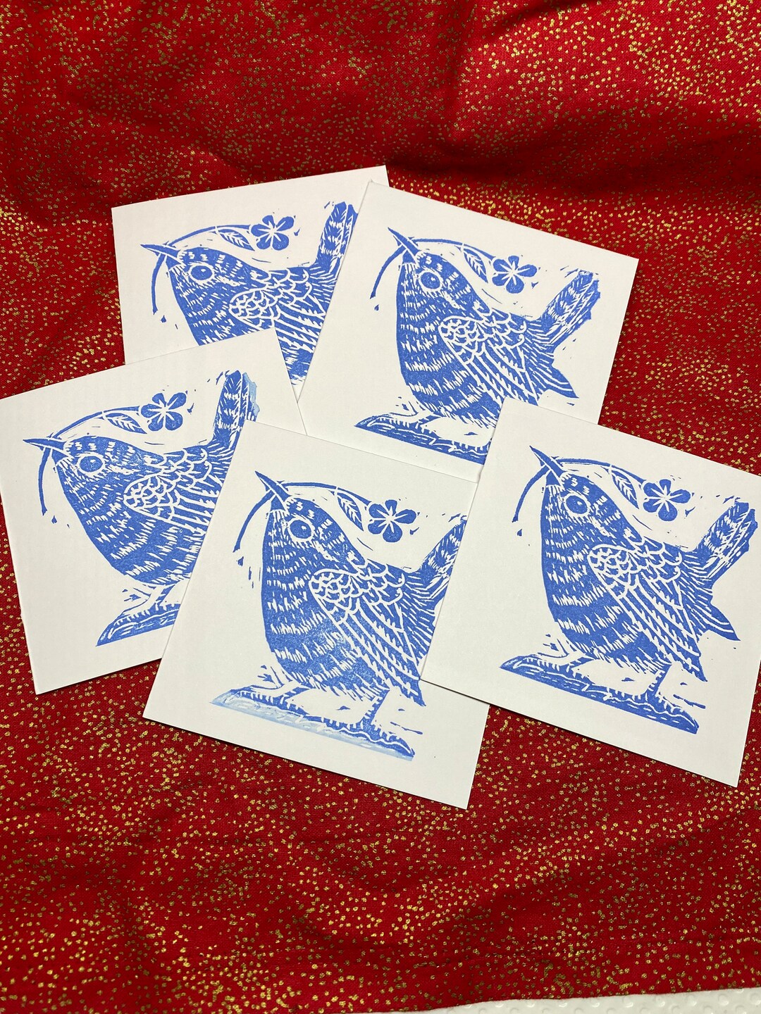 Wren Cards, Hand Made and Hand Printed, Lino Cut Rubber Stamp, Pack of ...