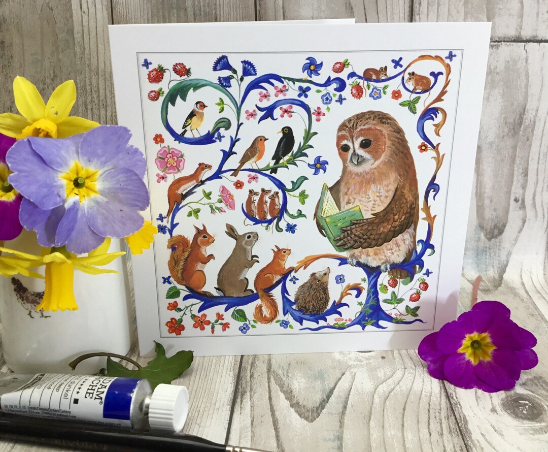 Storyteller Owl Blank Card, Tawny Owl, Woodland Animals, Squirrels ...