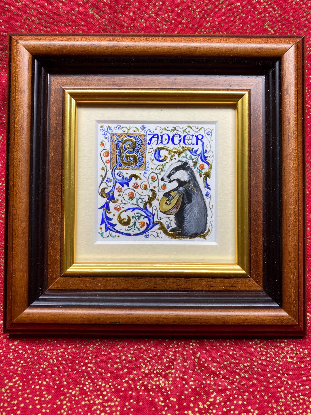 Badger Playing Lute Musical Instrument, Original Painting Gouache ...