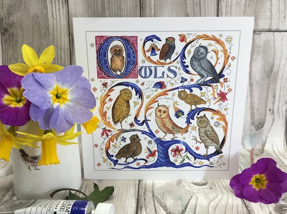 Medieval Owlery Blank greeting card Owls Medieval bestiary | Etsy