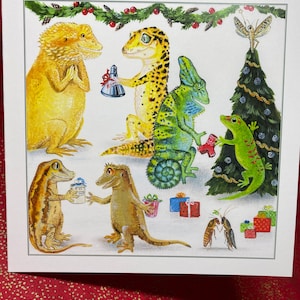 Lizards Christmas, Christmas Greeting Card, Chameleon, Leopard Gecko ...