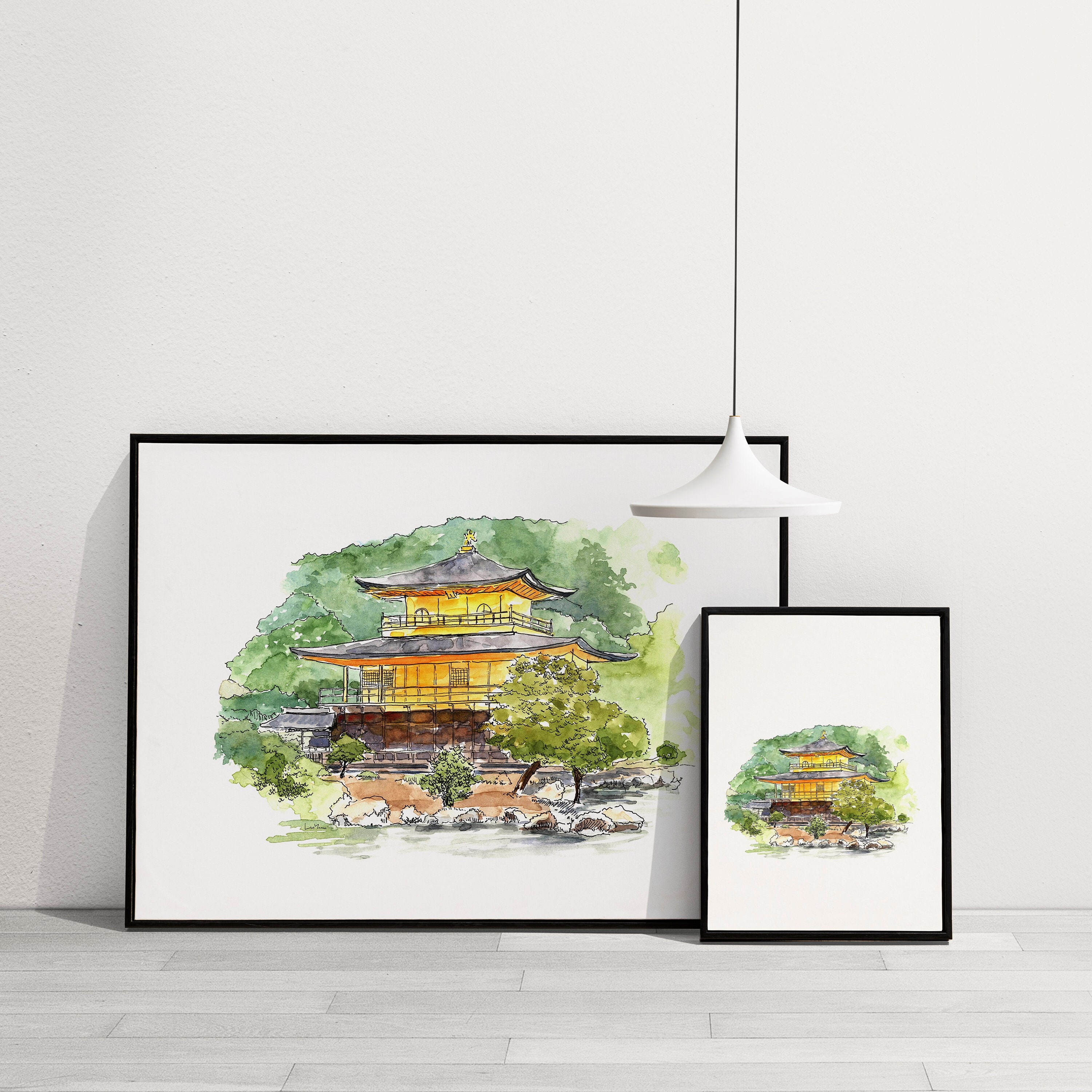 Kyoto City Sketch, Kinkaku-ji, Rokuon-ji, Temple of the Golden Pavilion ...