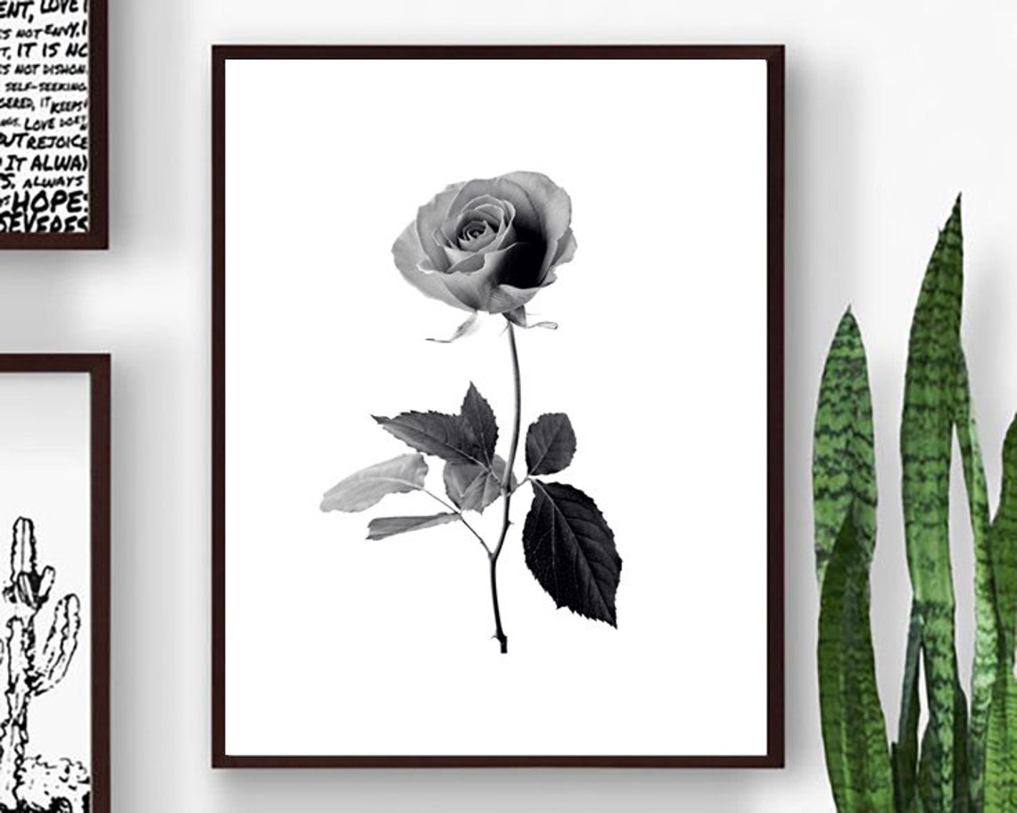 Floral Print, Black and White Flower Prints, Rose Wall Art , Printable ...