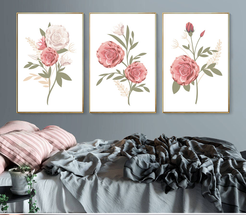 Set of 3 Floral Prints, Botanical Wall Art Set, Printable Floral Art ...