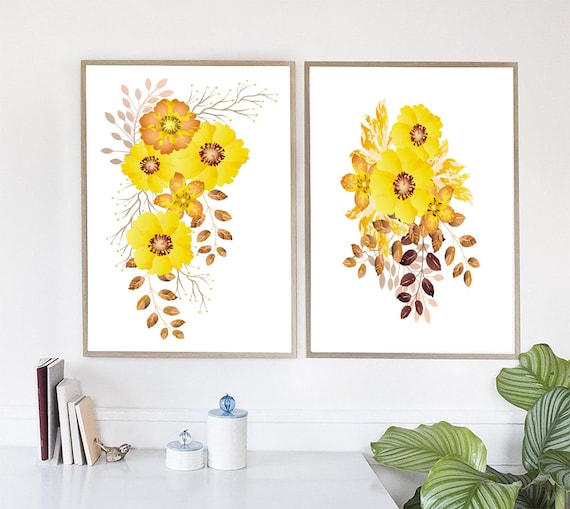 Set of 2 Prints Yellow Wall Art Yellow Flowers Print Set of | Etsy