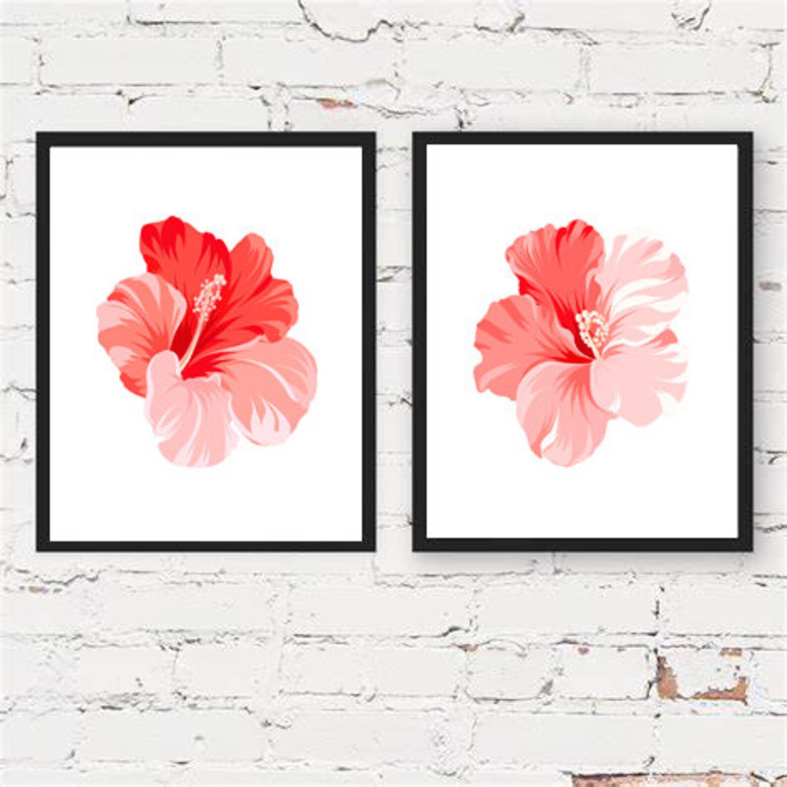 Set of 2 Prints, Tropical Flower Print, Set of 2 Wall Art, Flowers ...