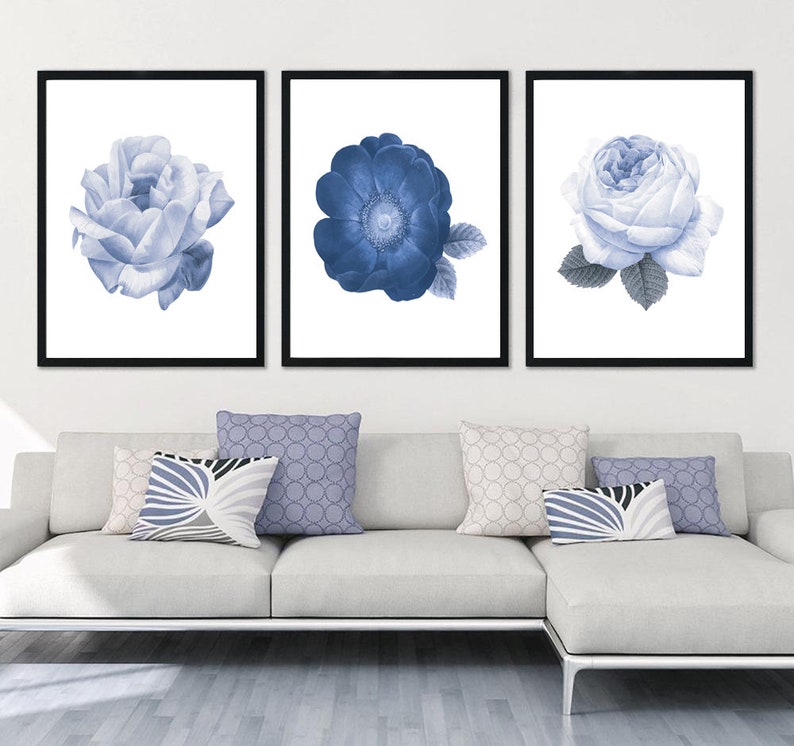 Set of 3 Prints Blue Wall Art Blue Flowers Print Set of 3 - Etsy