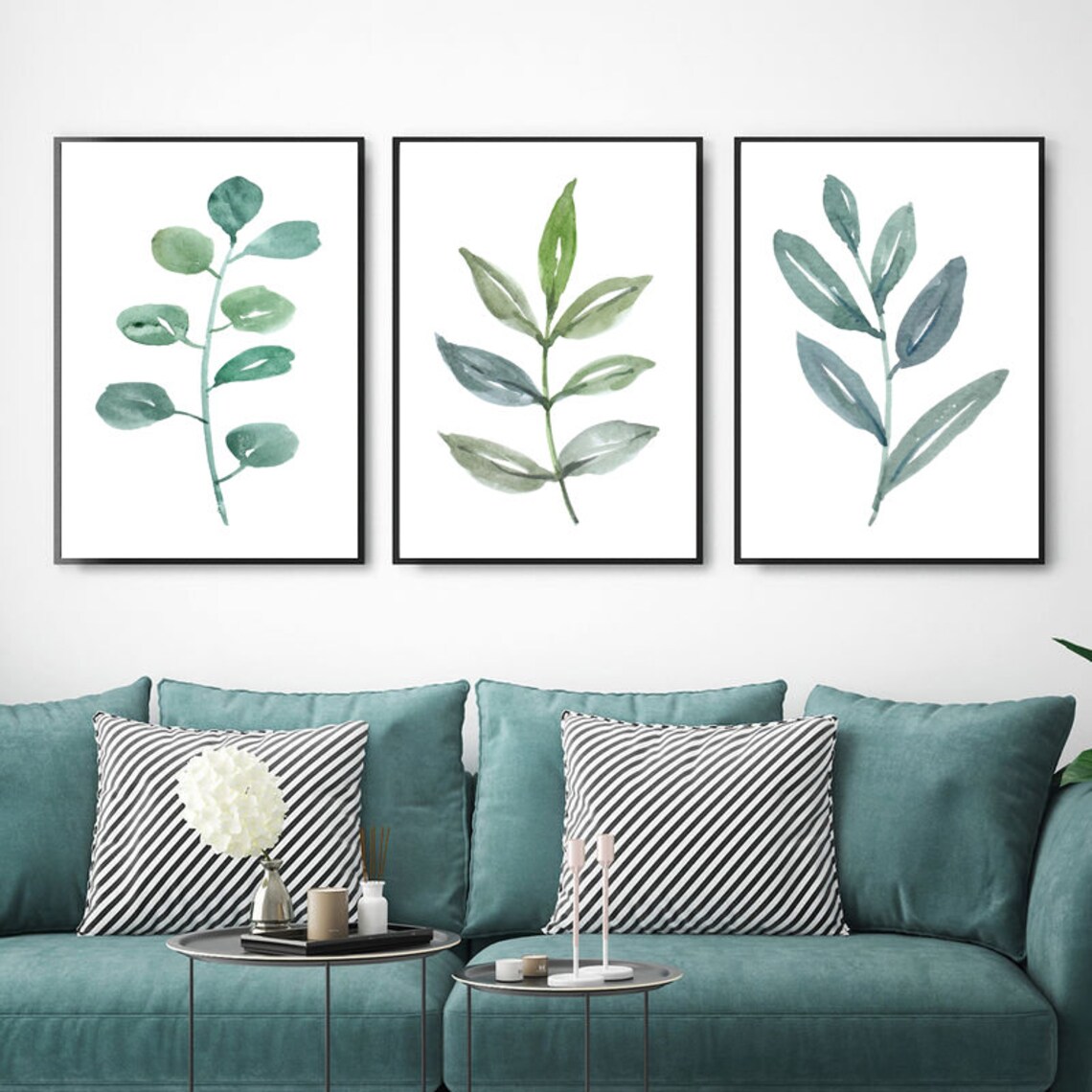 Set of 3 Botanical Prints, Green Botanical Print, Green Wall Decor ...