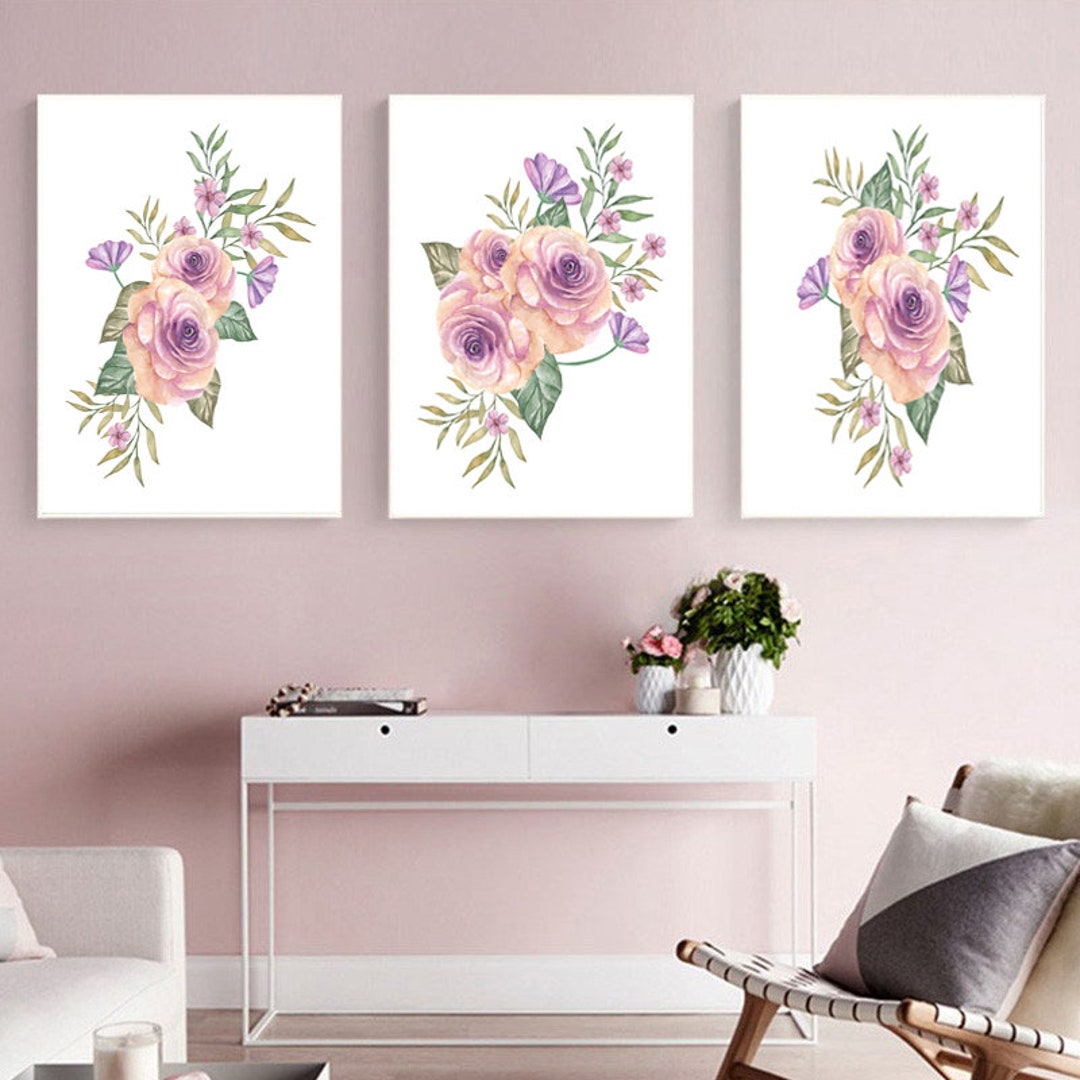 Pink Roses Prints, Gift for Her, Printable Art Set of 3, Floral Print ...