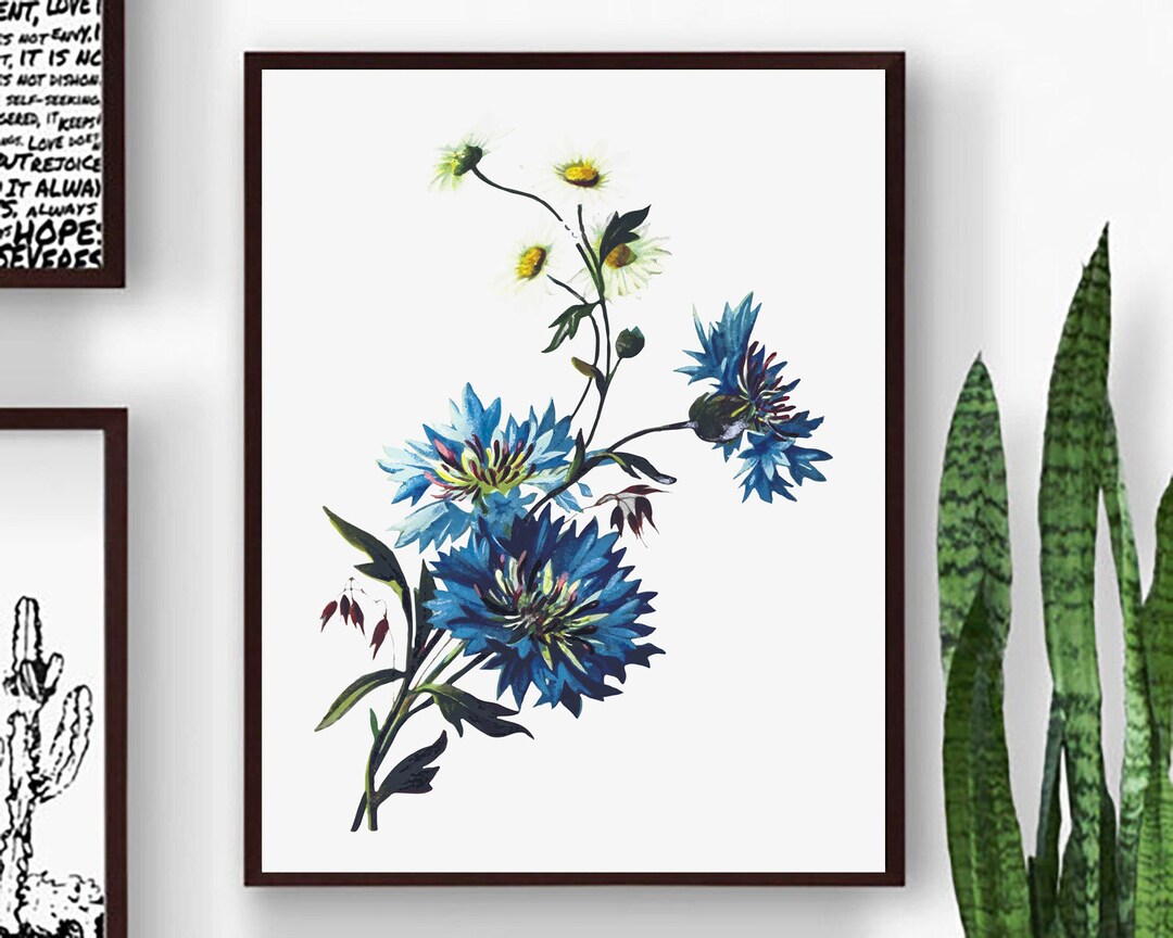Blue Flowers Print, Blue Wall Decor, Flowers Wall Art, Blue Botanical ...