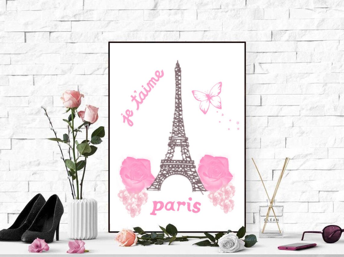 Paris Wall Art, Eiffel Tower Decor, Pink Prints, Pink Eiffel Tower ...