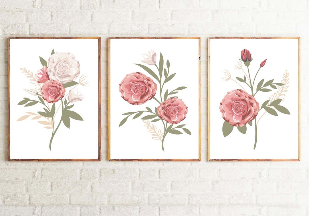 Set of 3 Floral Prints, Botanical Wall Art Set, Printable Floral Art ...