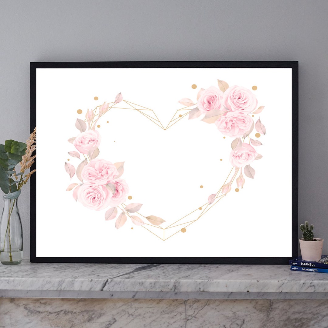 Heart Print, Heart Printable, Heart Wall Art, Heart Wall Decor, Roses ...