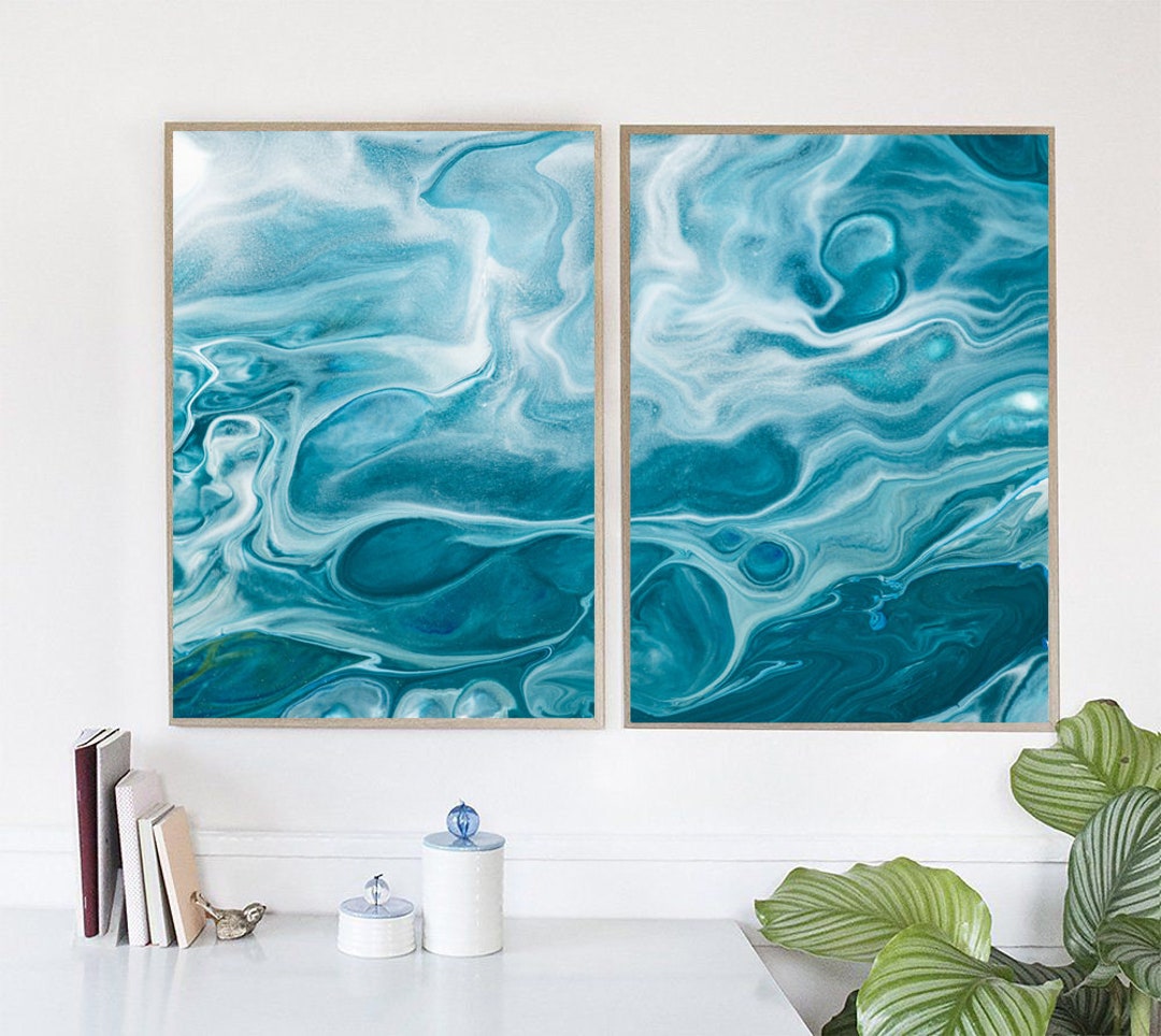 Abstract Marble Print, Blue Printable Wall Decor, Set of 2 Prints ...